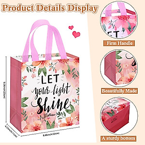 Riakrum 32 Pcs Bible Verse Flower Gift Bag with Handles Religious Reusable Gift Bags Bulk Christian Baptism Tote Bags Non Woven Gift Bags for Women Wedding Birthday Gift Wrapping Bags