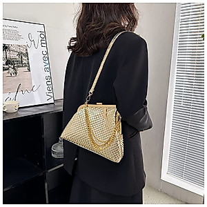 Bagkcopp Women Crystal Clutch Purses Bride and Bridesmaid Handbag Crossbody Bag,Chain Elegant Evening Bag (Gold)