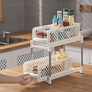 Sunview 2Pack Under Sink Organizers and Storage,2 Tier Pull Out Cabinet Organizer,Sliding Cabinet Organizers with Storage Drawers for Bathroom Kitchen Countertop Narrow Space