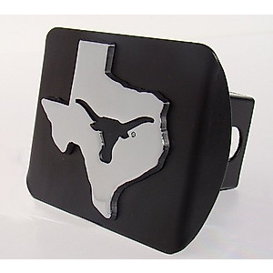 Elektroplate UTX University of Texas Black with Chrome Debossed TX State Shape Longhorn Emblem Metal Trailer Hitch Cover Fits 2 Inch Auto Car Truck Receiver with NCAA College Sports Logo