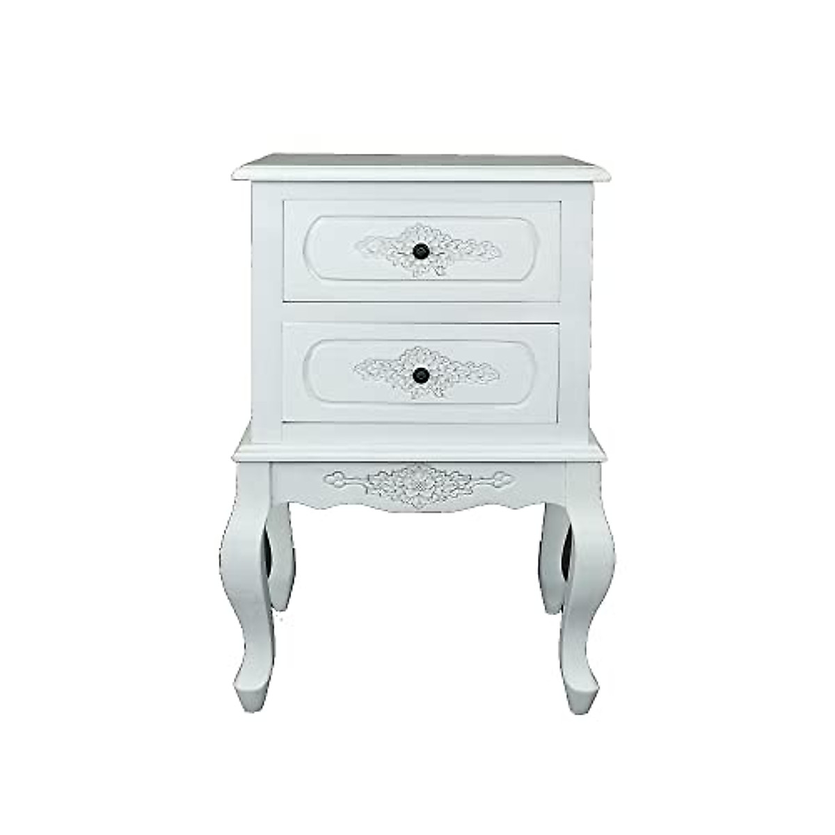 Benjara Mary 27 Inch Classic Wood Square Cabinet Table, 2 Drawers, Floral, White