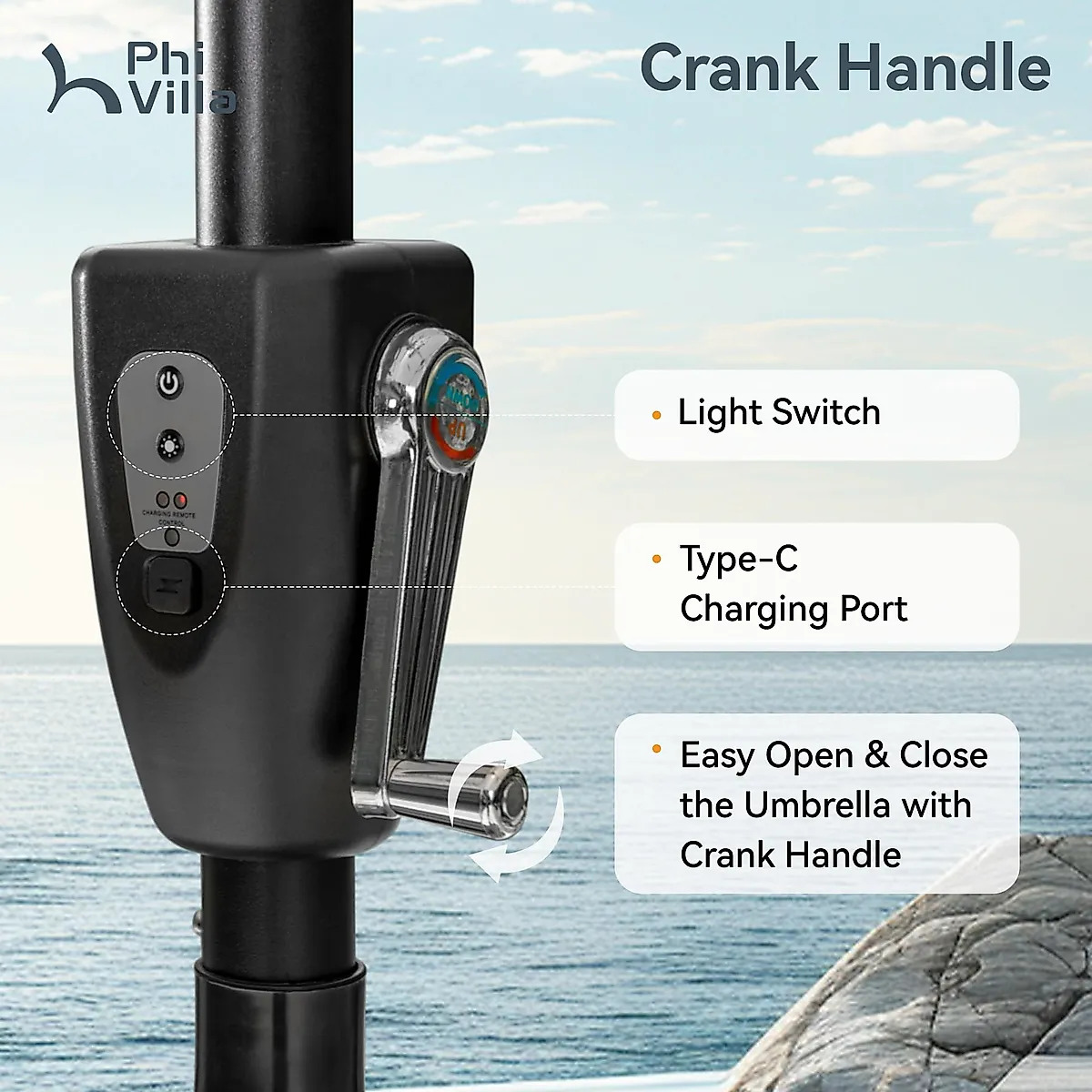 PHI VILLA 13ft Large Patio Umbrella with Solar Lights, Double-Sided Outdoor Market Rectangle Umbrella with 120 PCS LED Lights, Beige (No Base)