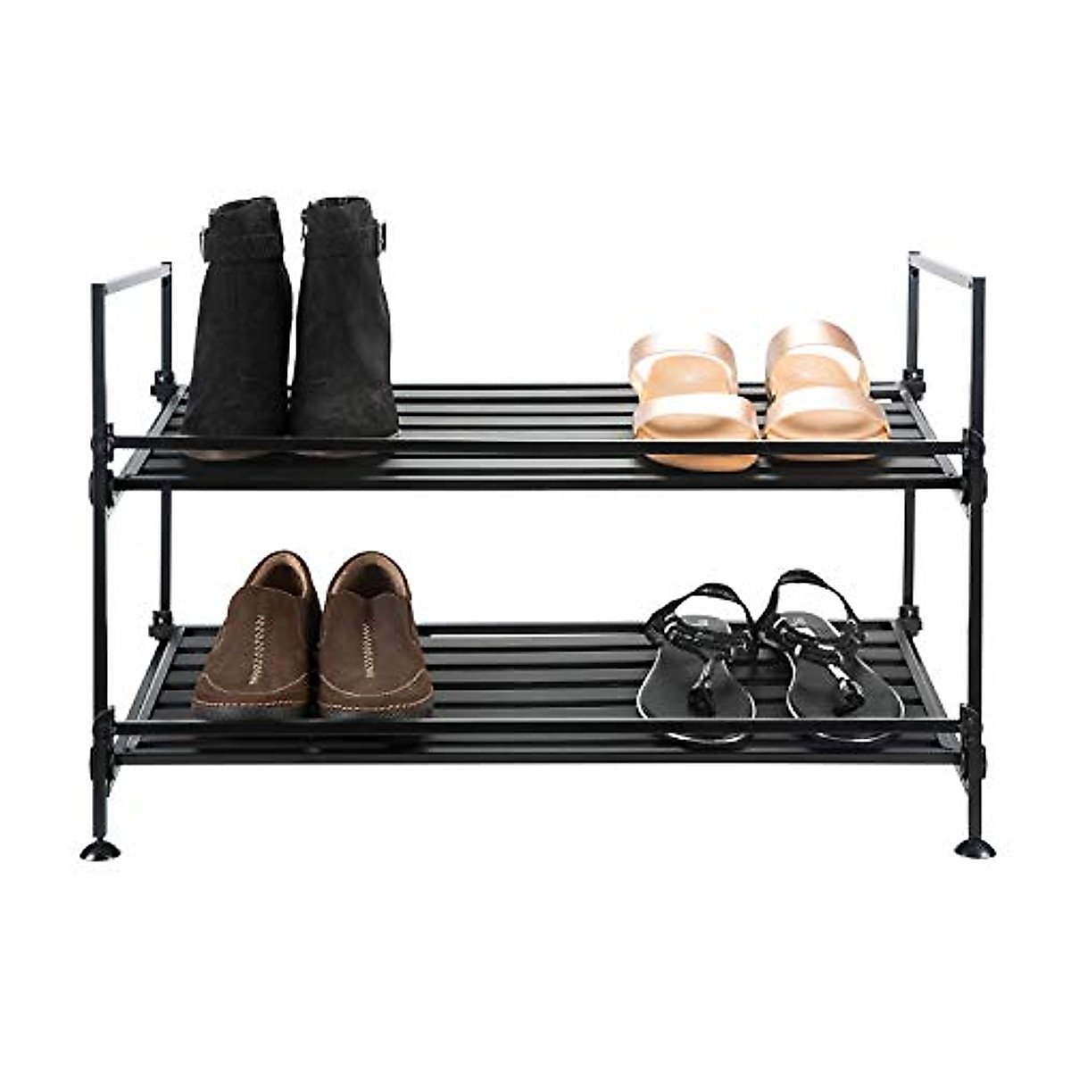 Organize It All 2 Tier Shoe Rack, Dimensions: 25.12 x 11.42 x 17.01, Stackable, Home Organization, Great for Closets, Bedroom, Freestanding, Easy Assembly, Espresso