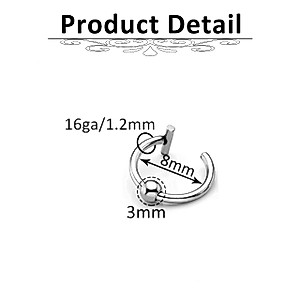 Jovivi 2 pairs 16g Stainless Steel Fake Lip Ear Nose Stud Ring Clip On Cartilage Non Piercing Rings Hoop Gothic
