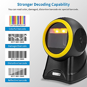 NETUM 1D 2D Desktop Barcode Scanner Omnidirectional Hands-Free Barcode Reader Capture Barcodes from Screen, Automatic Image Sensing for Supermarket Library Retail Store