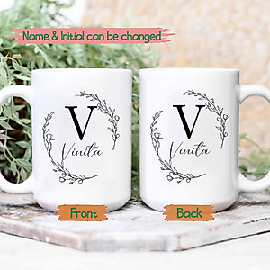 Personalized Name & Initial Letter Monogram Floral Alphabet White Coffee Mug Cup 11 15 Oz, Alphabet Accent Cup, Vintage Initial Monogram Travel Mug Gift For Men Women,Custom Name Initial Alphabet Mug