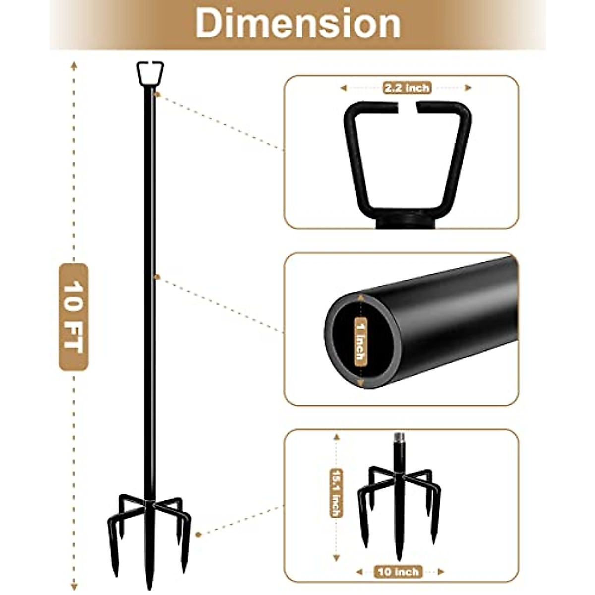 Queension 10ft Outdoor String Light Pole for Outside String Lights, Garden Lawn Metal Lighting Stand for Holiday Parties Bistro Weddings, 2pack