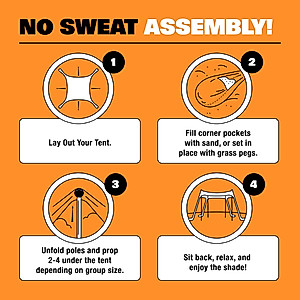 SUN NINJA Beach Tent Sun Shelter with UPF50+ Protection, Includes Sand Shovel, Ground Pegs and Stability Poles, Outdoor Pop Up Beach Shade Canopy for Camping, Fishing, Backyard Fun or Picnics