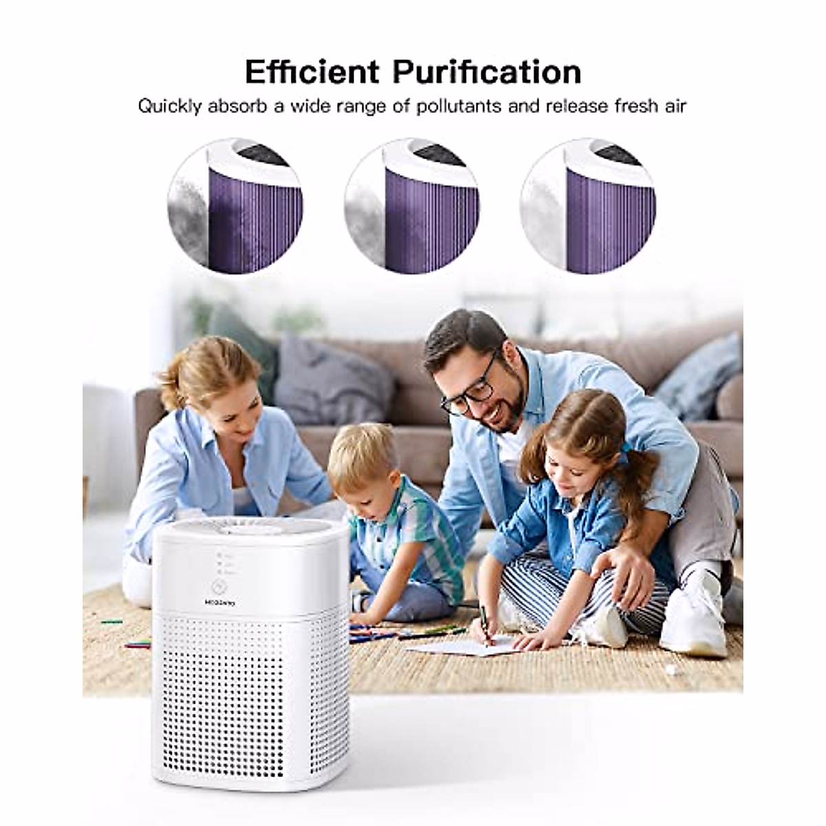 MORENTO HY1800 Air Purifiers for Bedroom with Air Purifiers Smoke Removal Filter, White