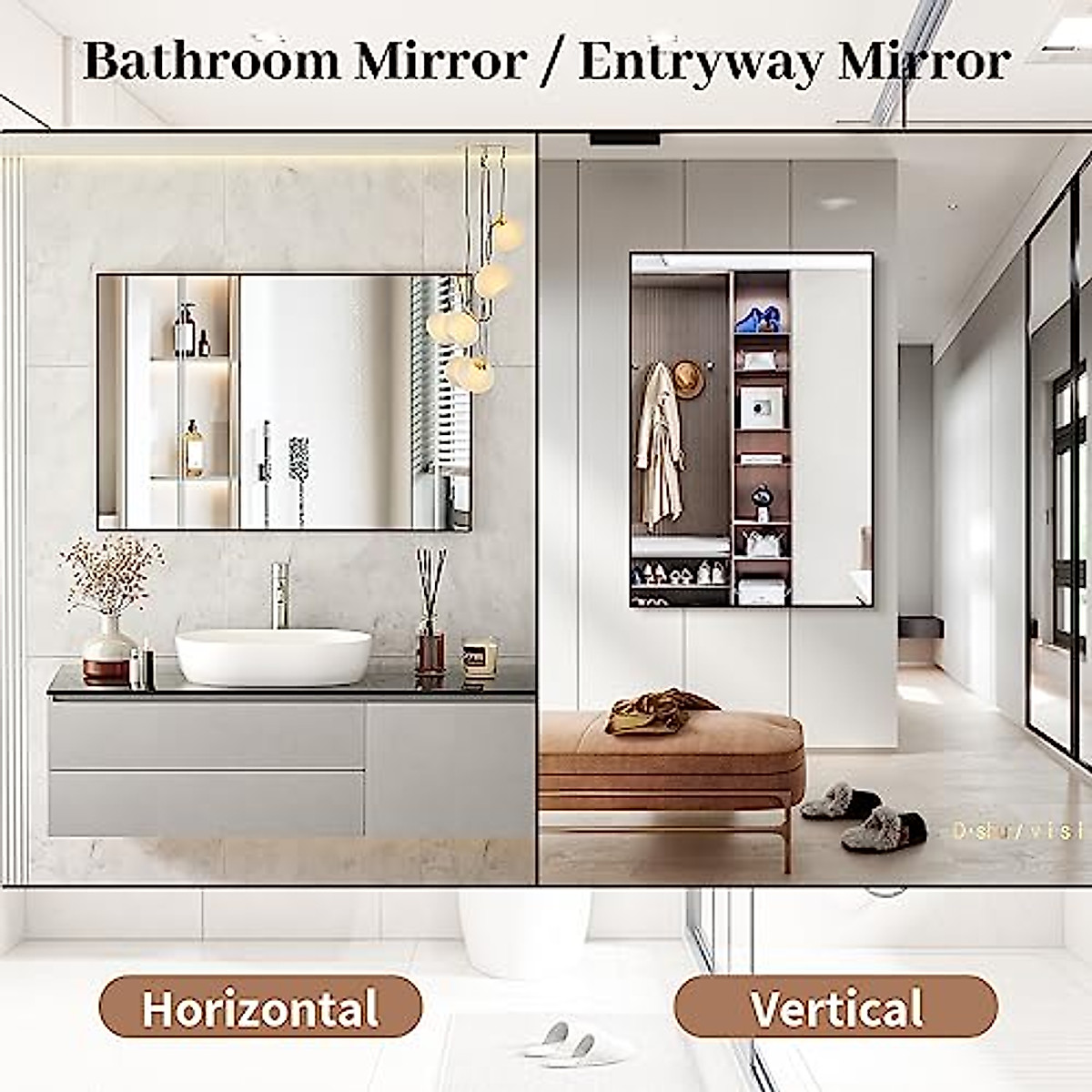 Koonmi 20"x30" Wall Bathroom Mirror, Black Rectangular Wall-Mounted Mirror for Bathroom with Aluminum Alloy Frame Bathroom Mirror Hangs Horizontal or Vertical Ideal for Bedroom Living Room
