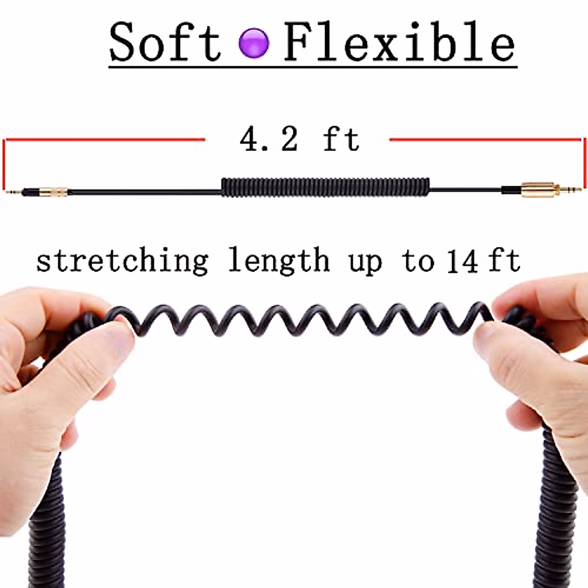 FAAEAL HD598 Cs Coiled Audio Cable Replacement for Sennheiser HD599 SE HD558,HD518,ATH-M50X,ATH-M70X Headphones,2.5mm to 3.5mm Extension Aux Cord with 6.35mm(1/4") Adapter 4.2ft-14ft