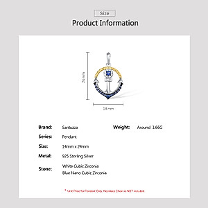 Santuzza 925 Sterling Silver Anchor Pendant Cubic Ziconia Ocean Series Round Anchor Pendant for Women