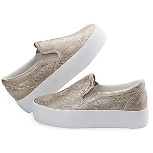 JABASIC Womens Fashion Sneakers Casual Slip On Platform Shoes Loafers (5M,Golden)