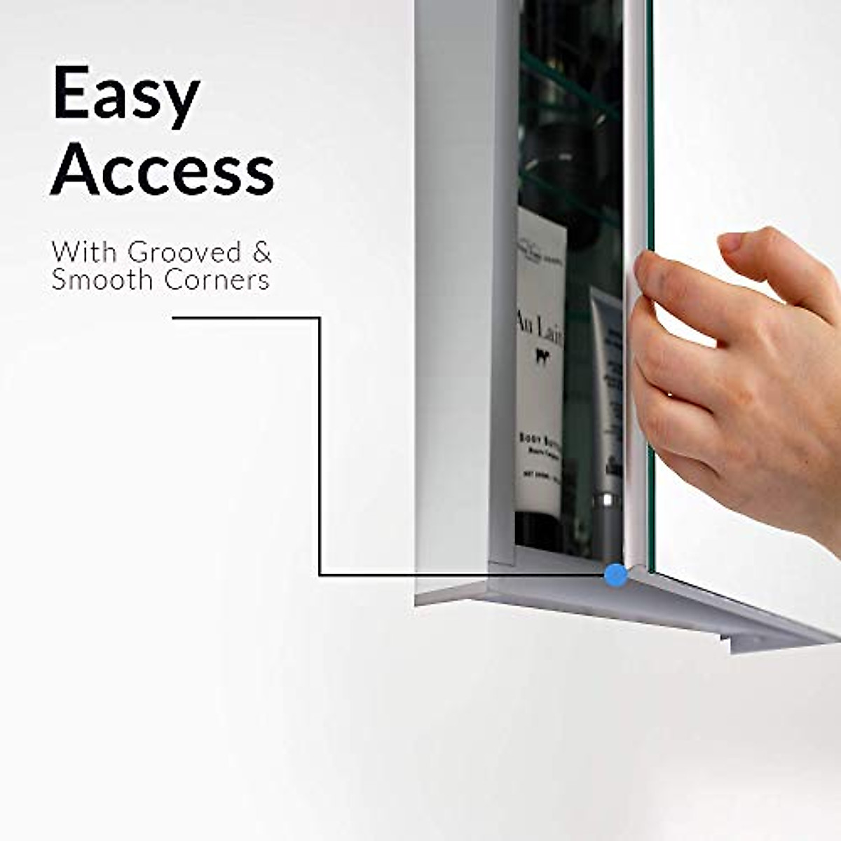 Bathroom Medicine Cabinet, Aluminum, Recessed/Surface Mount, 24" x 24", Right/Left Hinged, Mirrored Interior