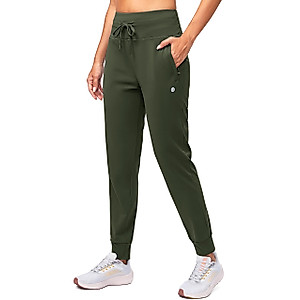 G Gradual Women's Fleece Lined Joggers High Waisted Water Resistant Thermal Winter Sweatpants Running Hiking Pockets(Olive, L)