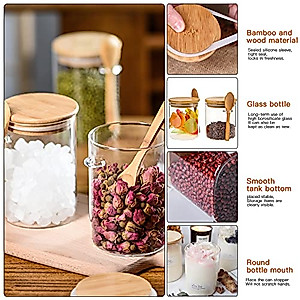 JOUALY 4-Pack Glass Food Storage Jar 18.2 oz,100% Sealed Borosilicate Glass Bamboo Glass Jars with Bamboo Lid and Bamboo Spoon for Candy, Spices, Coffee Beans, Nuts, Condiments, Cookies, Flour,Tea