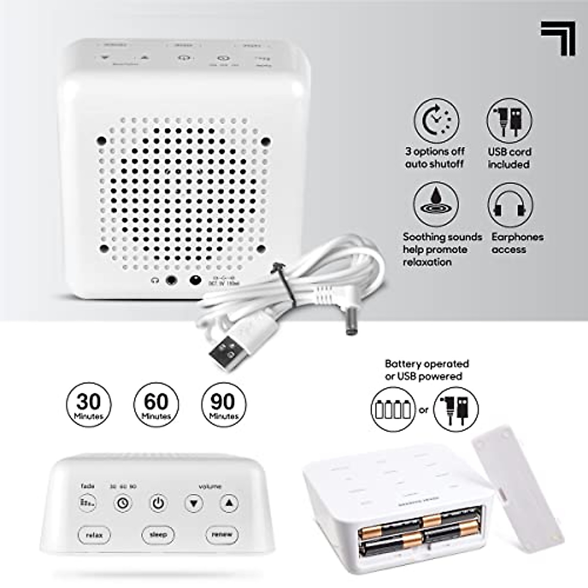 SHARPER IMAGE Ultimate Sleep White Noise Sound Machine for Adults and Baby, Portable Relaxing Music and Nature Sounds Therapy, Aids Sleeping, Stress and Anxiety Relief, with USB Cord