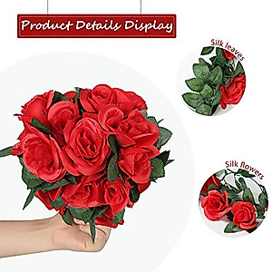 Syhood Artificial Rose Garlands Rose Vines Leaves Banners Hanging Fake Floral Garland Flower Vine for Wedding Arch Ceremony Home Garden Outdoor Party Wall Decorations, 14.4 ft(Red,2 Pieces)