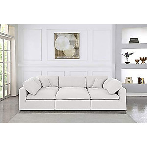 Meridian Furniture Serene Collection Modern | Contemporary Deluxe Comfort Modular Sectional, Soft Linen Textured Fabric, Down Cushions, 2 Corner + 3 Armless + 1 Ottoman, Cream