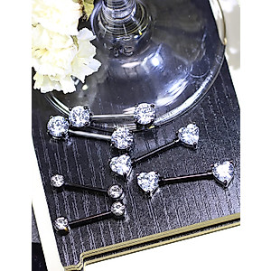 Ronbemo 3 Pairs Surgical Steel Nipple Ring CZ Straight Barbell Heart Rhinestone Nipple Studs Nipple Bar Body Piercing Jewelry for Women Black