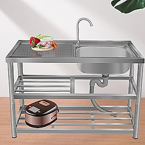 Stainless Steel Sink, Kitchen With Bracket, Simple Washing Basin Countertop, Integrated Vegetable Basin Sink, Household/Commercial (Size : A)