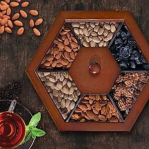 Wooden Dried Fruit Box, Multifunction Snack Storage Container Sectional Tray with Clear Window on the Lid, 7 Compartments Party Serving Platter for Candy/Nut/Sweets Cookies