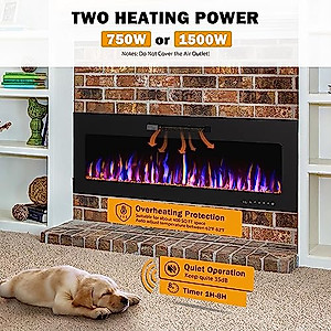 BETELNUT 50" Electric Fireplace Wall Mounted and Recessed w/144 Combination Colors & 5 Brightness,750/1500W Fireplace Heater w/Timer,Low Noise,Remote Control & Touch Screen,Log Set & Crystal Option