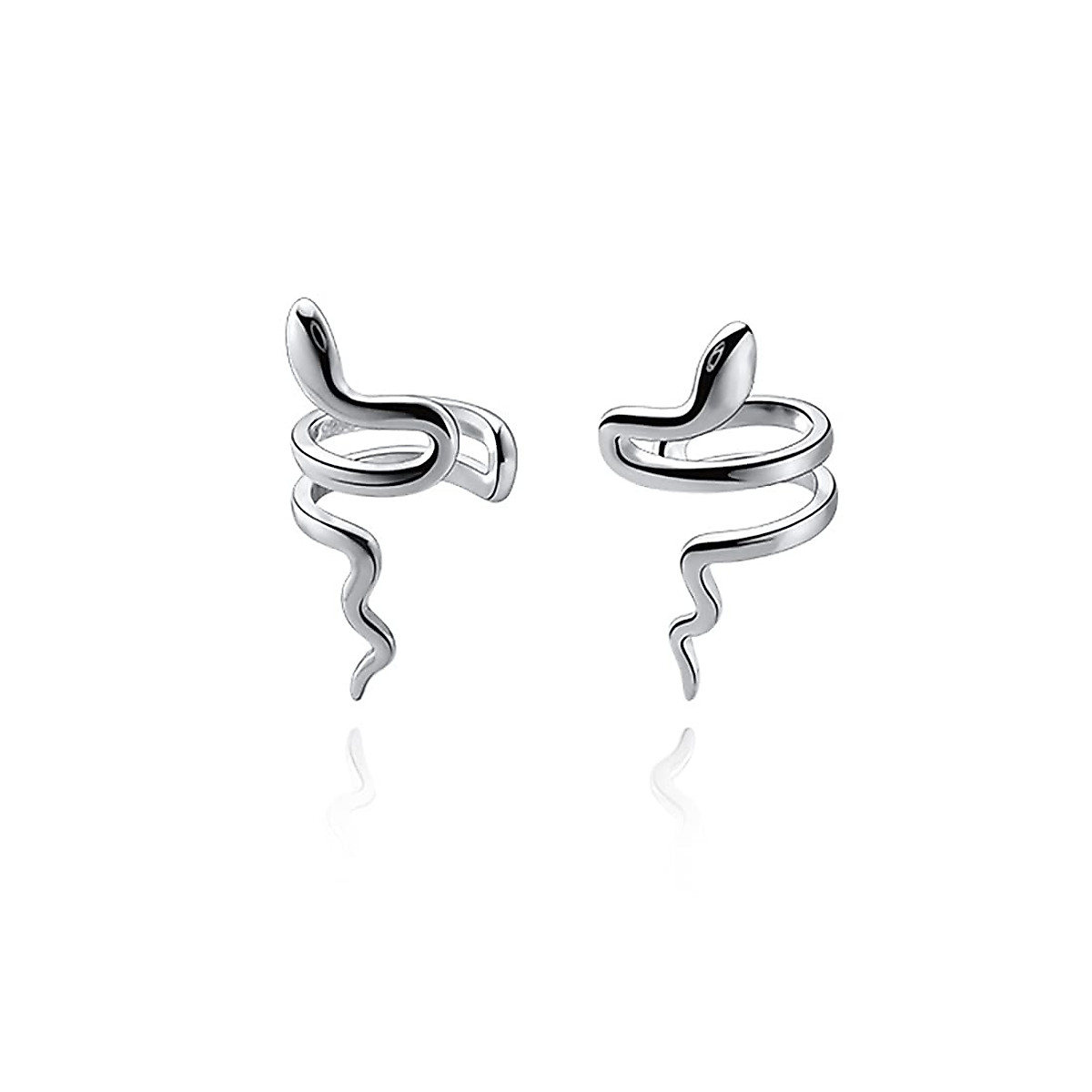 Reffeer Solid 925 Sterling Silver Snake Cuff Earrings No Piercing Wraps for Women Teens Snake Clip On Earrings Crawler (A-Silver)