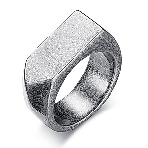 MYNENEY Stainless Steel Square Shape Signet Style Classical Simple Plain Wedding Engagement Statement Ring (Arrow Retro, 11)