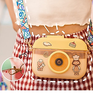 Water Bottle with Straw, 400ml Cute Camera Shaped Straw Cups Kids Water Bottle Water Cup for Adult Girls Outdoor Camping Travel(Yellow)