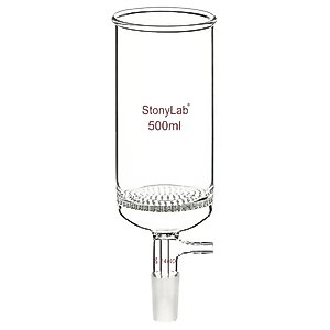 stonylab Glass Buchner Filtering Funnel, Borosilicate Glass Plate Filter Funnel with 9 mm Hose Connection and 24/40 Standard Joint for Filter Test, 500 ml
