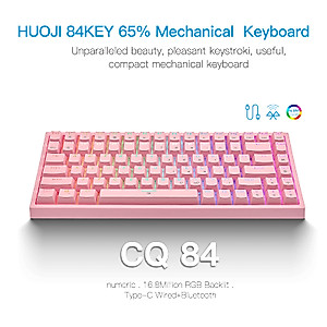 OKKID Wireless Mechanical Keyboard 60%, Bluetooth Wired Gaming Keyboard, Blue Switches, RGB Backlight, CQ84 Wired Keyboard, Compact 84 Keys, for Windows Computers, Tablets, Smartphone