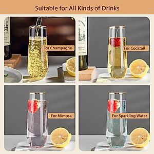 Lueumxc 48 Pack Plastic Champagne Flutes, 9 Oz Plastic Stemless Champagne Flutes Disposable Gold Rim Clear Plastic Toasting Glasses Shatterproof Recyclable and BPA-Free Perfect For Wedding