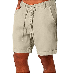 Muscularfit Sweat Shorts Mens Mens Casual Shorts Flex Drawstring Elastic Waist Summer Beach Short with Pockets 5 Inch Inseam Cotton Linen Short Mens Work Shorts Stretch Waistband Khaki S