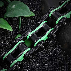Qiaonitu Stainless Steel Mens Women Bike Bracelet Motorcycle Biker Chain WideHeavy Bangle Man Jewelry Two-tone Polished (Black-Green, 22.00)
