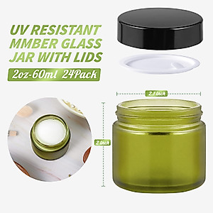 2oz Jars with Lids, HOA Kinh 24 Pack Green Frosted Glass Jars with Lids Empty Cosmetic Containers Round Airtight Glass Jar with Black Lids for Storing Lotions Powders Ointments