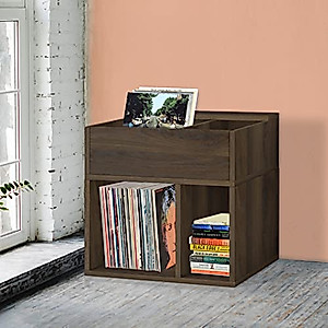 Way Basics 2 Tier Vinyl Record Multi Shelf LP Records Bookcase, Royal Walnut