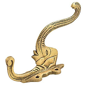 Indian Shelf Handmade 2 Piece Vintage Heavy Duty Wall Hanger Golden Antique Coat Rack Brass Wall Hooks Elephant Head with Trunk Hat Rack Towel Hooks
