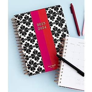 Kate Spade New York Daily Planner 2023-2024, Mega Planner August 2023 - December 2024, Hardcover Spiral Planner, Weekly Planner with Monthly Calendar, Stickers, & Pockets, Black Spade Flower