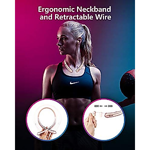 Bluenin Bluetooth Headphones, Bluetooth Neckband Wireless Headphones Bluetooth 5.0 Retractable Earbuds Stereo Headset CVC 8.0 Noise Cancelling Call Vibrate Alert Earphones with Mic (Rose Gold)