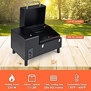 Giantex Portable Pellet Grill Smoker with 256 sq.in Cooking Area, Easy-to-operate Temperature Control 150°F to 450°F, 13 lbs Hopper, Outdoor Wood Pellet Grill for BBQ Camping Tailgating RV Cooking