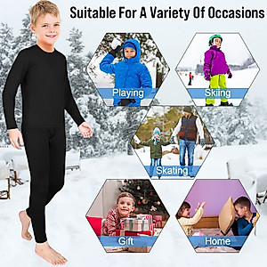 Silkfly 3 Set Boys Thermal Underwear Set Base Layer Fleece Lined Long Underwear for Kids Shirt and Pants Set for Boys Winter (Black, Medium)