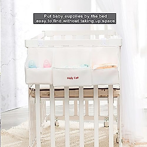 Holy Cat Hanging Baby Diaper Caddy Organizer with Paper Pocket for Changing Table Crib Playard Organization Nursery Organization Hanging Nursery-white