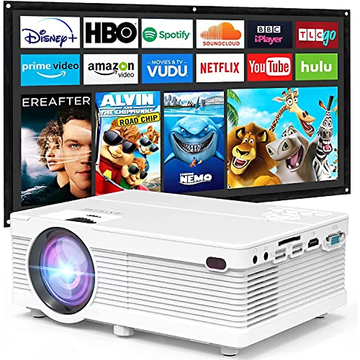 Mini Projector 7500Lumens Portable Projector Full HD 1080P Supported, Home Theater Projector Compatible with TV Stick, Phone, Games, HDMI, AV
