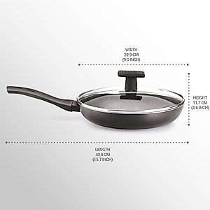 Milton 8 inch Nonstick frying pan nonstick with lid. Large pan for egg omelette, pancake. Flat bottom Stir fry skillet for electric induction cookware. Dishwasher & Oven safe (Aluminium)