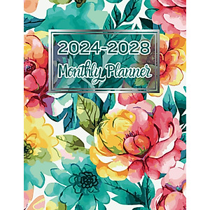 2024-2028 Monthly Planner: 5 Years Schedule Organizer (January 2024 Through December 2028) with Federal Holidays and Motivational Quotes | Pretty Floral Cover