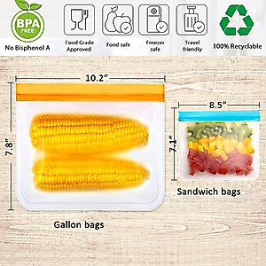 12Pack Reusable Storage Bags with Drying Rack, BPA Free PEVA Reusable Freezer Bags,Reusable Gallon Bags, Reusable Sandwich Bags, Silicone Food Bags for Women, Men and Kids