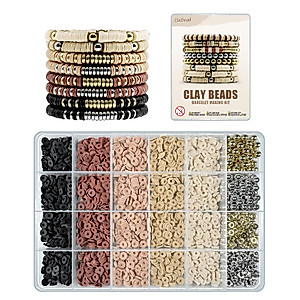 ClaBead Bracelet Making Kit 3200Pcs, Clay Beads Bracelet Kit with Gold Beads and Sliver Beads, Swift Friendship Beads Bracelet Kit for Bracelets Making (Earth Tone)