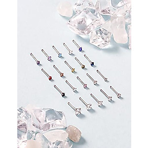 Vsnnsns 20G Nose Rings for Women Men 316L Surgical Stainless Steel L Shaped Nose Studs Screw Bone Opal Nose Rings Piercings 20 Gauge Nostril Piercing Nose Studs Jewelry Diamond CZ Silver for Women