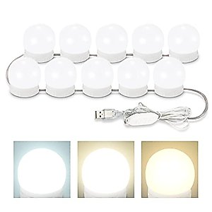 LED Vanity Lights For Mirror, Consciot Hollywood Style With 10 Dimmable Bulbs, Adjustable Color & Brightness, USB Cable, Lights Stick on for Makeup Table Dressing Room Mirror